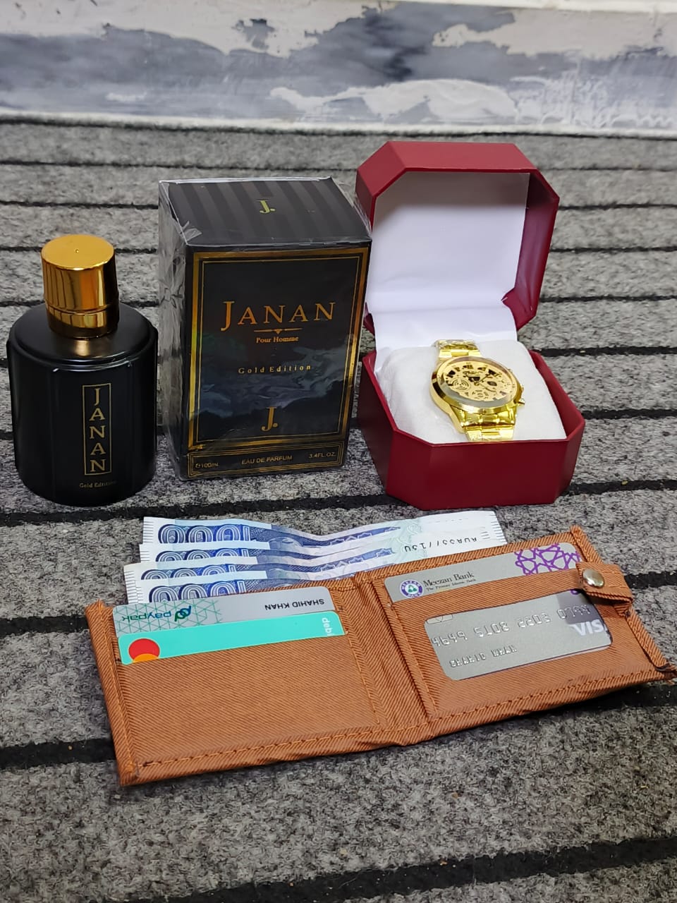 Luxury 3-in-1 Gift Box: Janan Perfume 100ml, Watch & Wallet – Bazm ...